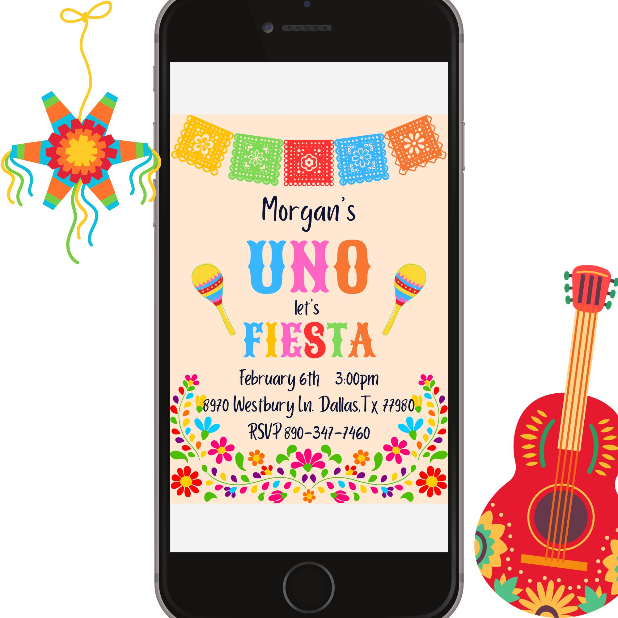 Uno Birthday Invitation, Uno Fiesta Digital Invitation, First Fiesta ...