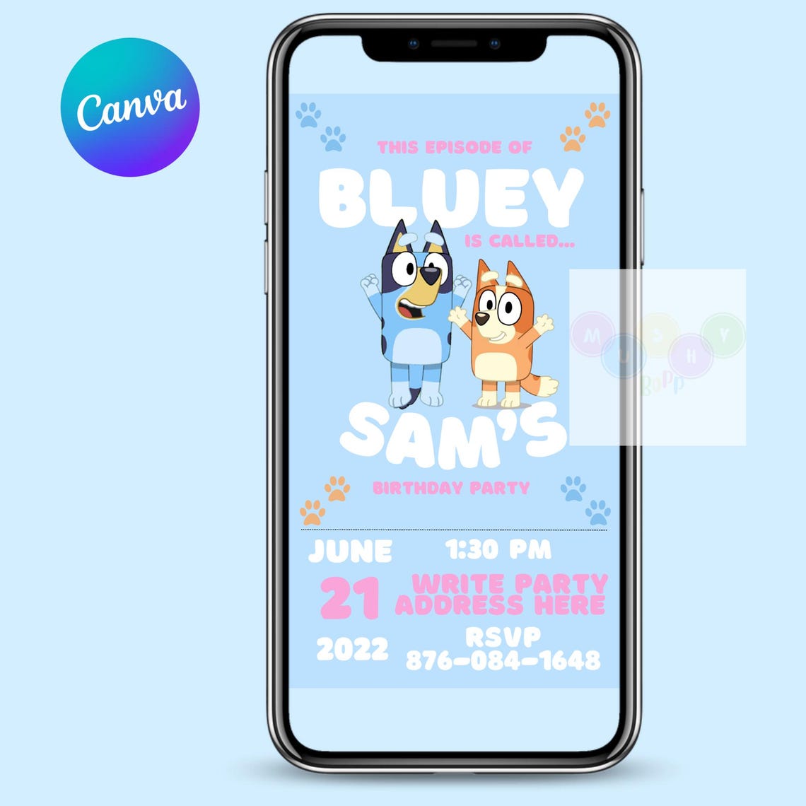 PINK Bluey Birthday Invitation | Easy Editable | Bluey Invitation ...