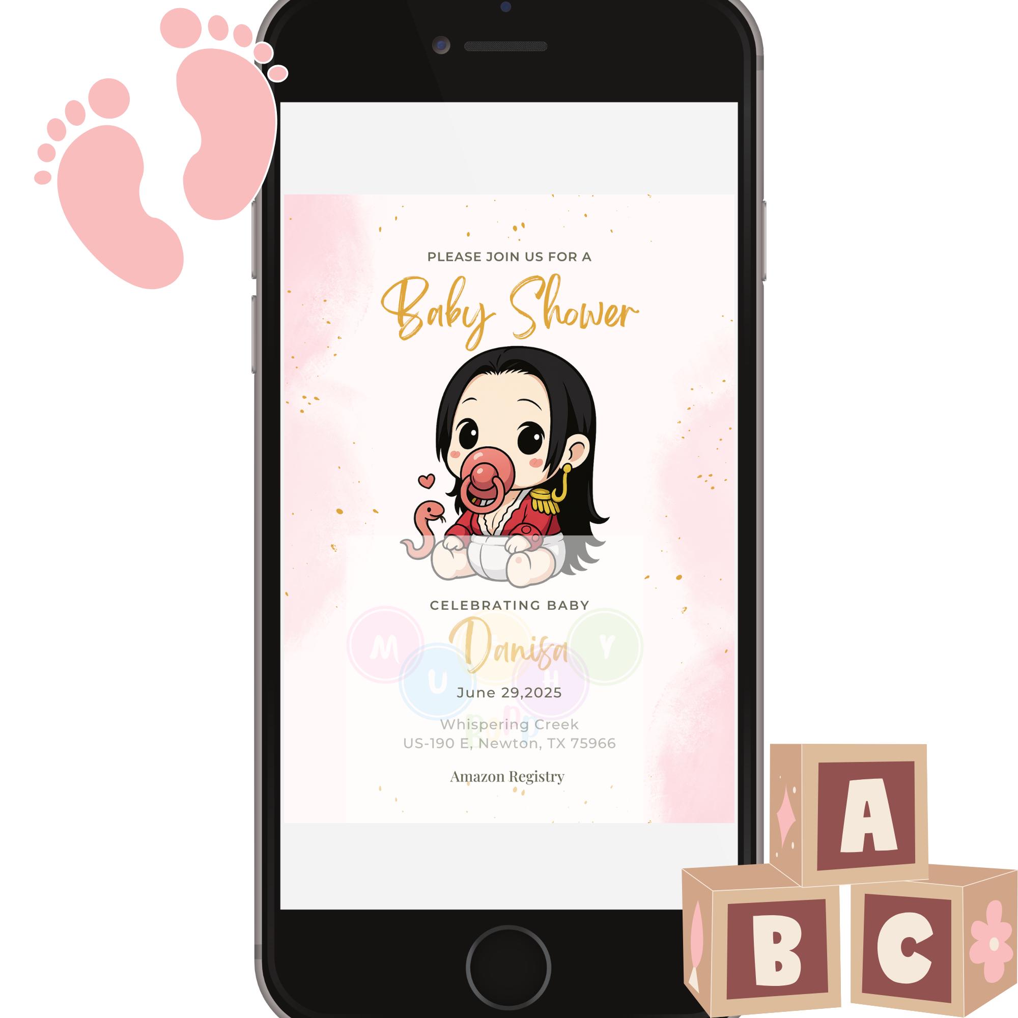 Manga One Piece Boa Hancock Baby Shower Invitation Girl Pink - Etsy