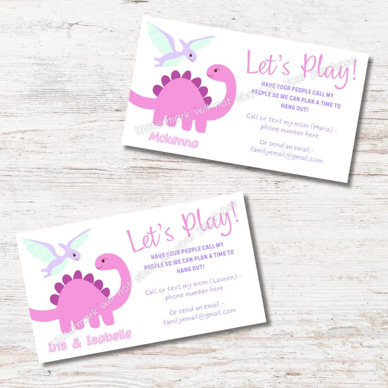 Editable Printable Contact Cards | Playdate Girls Calling Cards | Kids ...