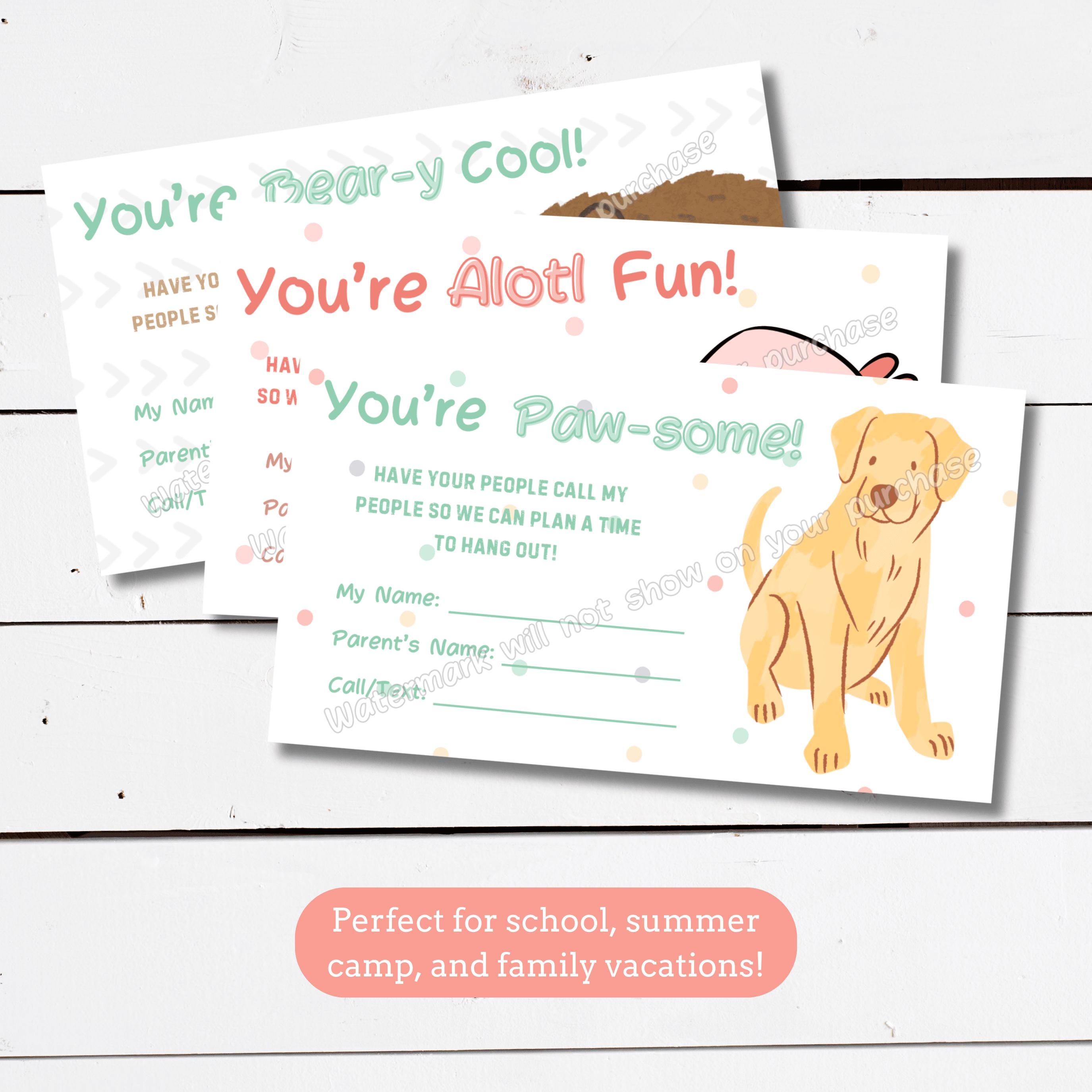 Printable Customizable Contact Cards Playdate Kids Calling Cards Kids ...