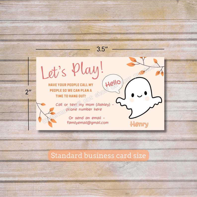 Editable Printable Contact Cards | Playdate Boys & Girls Calling Cards ...