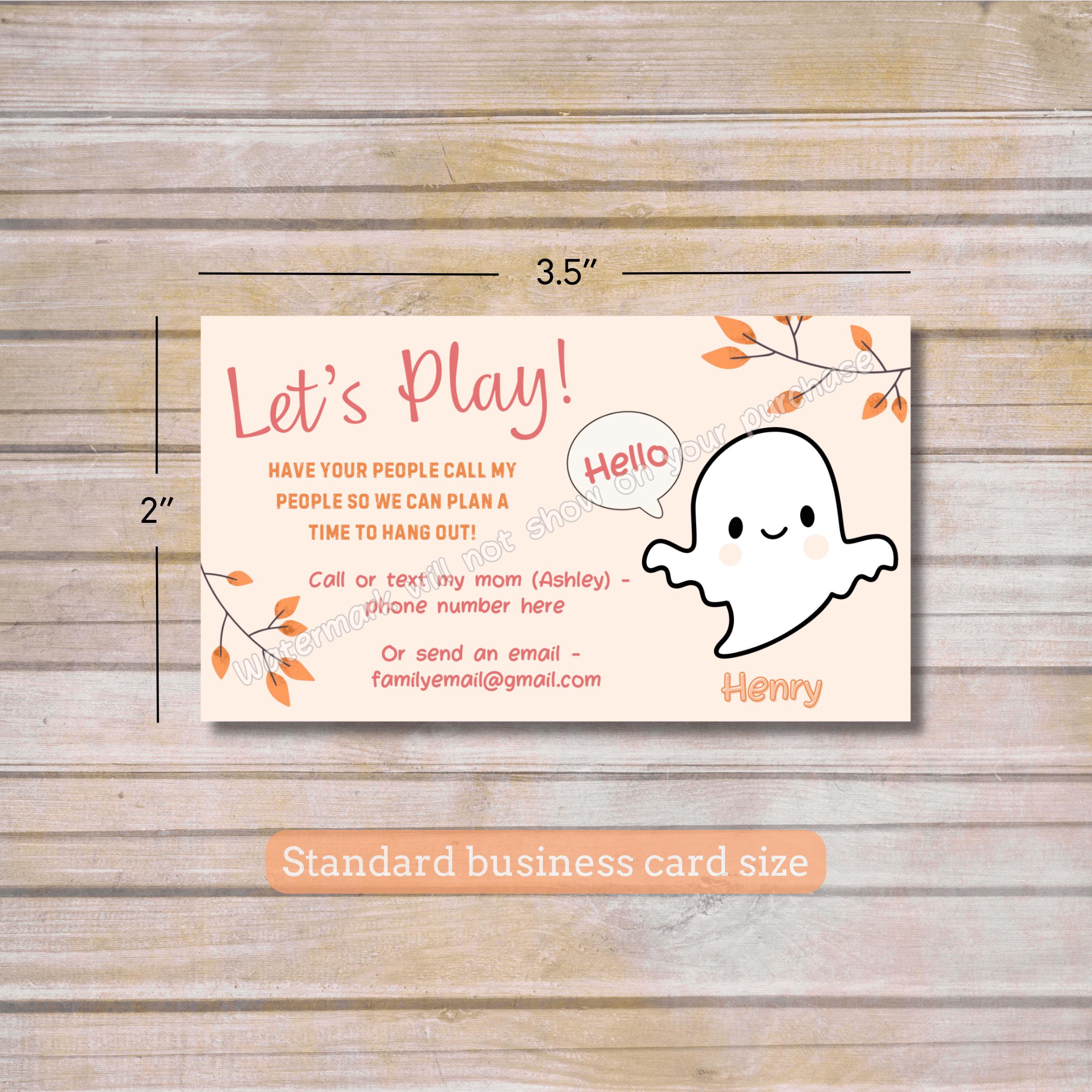 Editable Printable Contact Cards | Playdate Boys & Girls Calling Cards ...