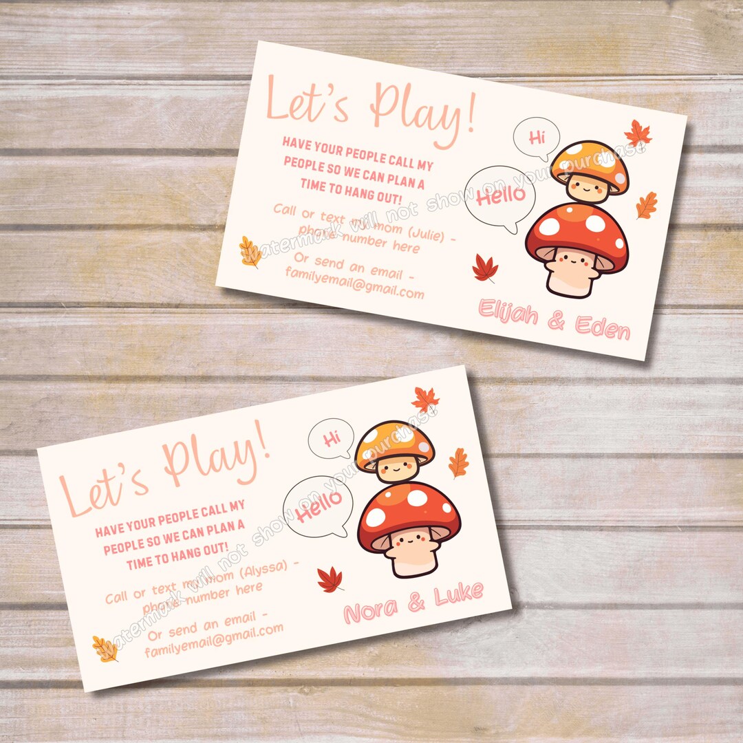 Editable Printable Contact Cards | Playdate Boys & Girls Calling Cards ...
