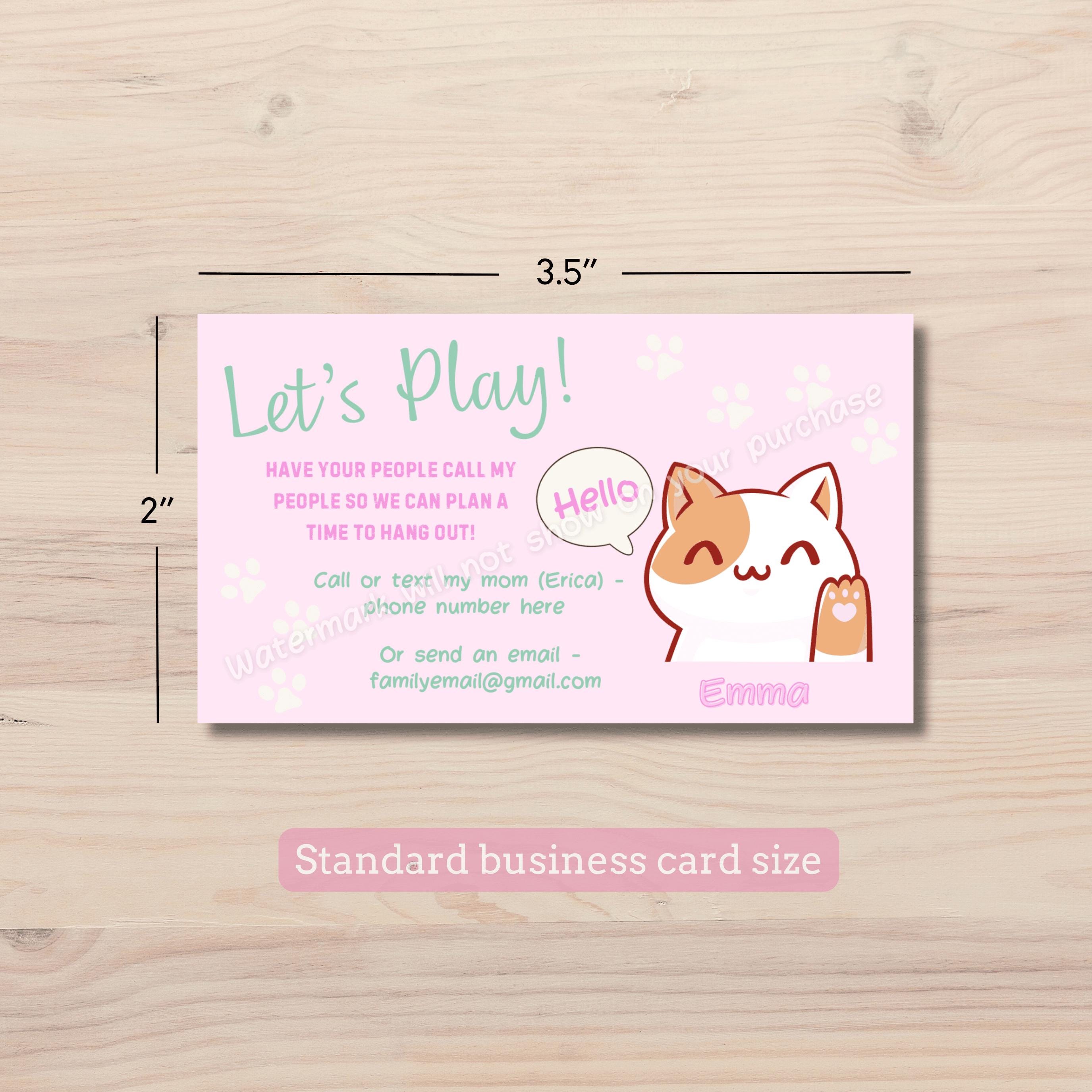 Editable Printable Contact Cards | Playdate Girls Calling Cards | Kids ...