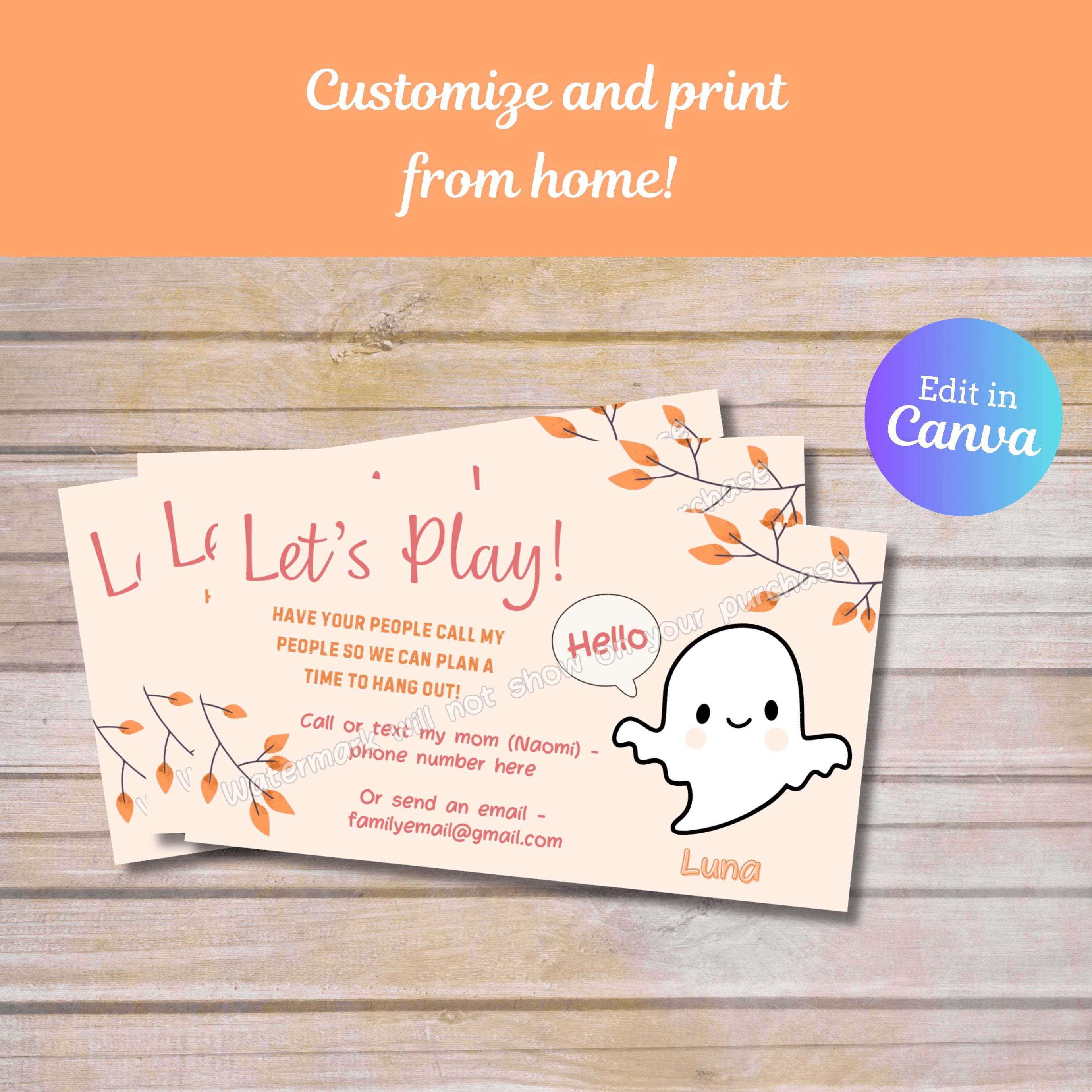 Editable Printable Contact Cards | Playdate Boys & Girls Calling Cards ...