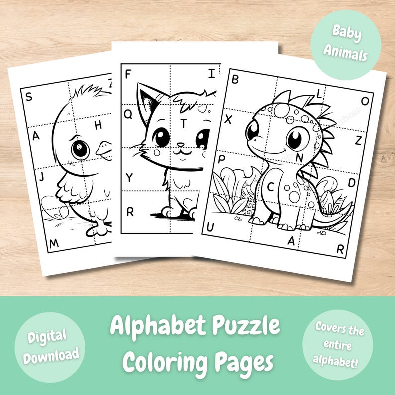Animal Alphabet Puzzles Coloring Pages | Preschool Learning (digital ...
