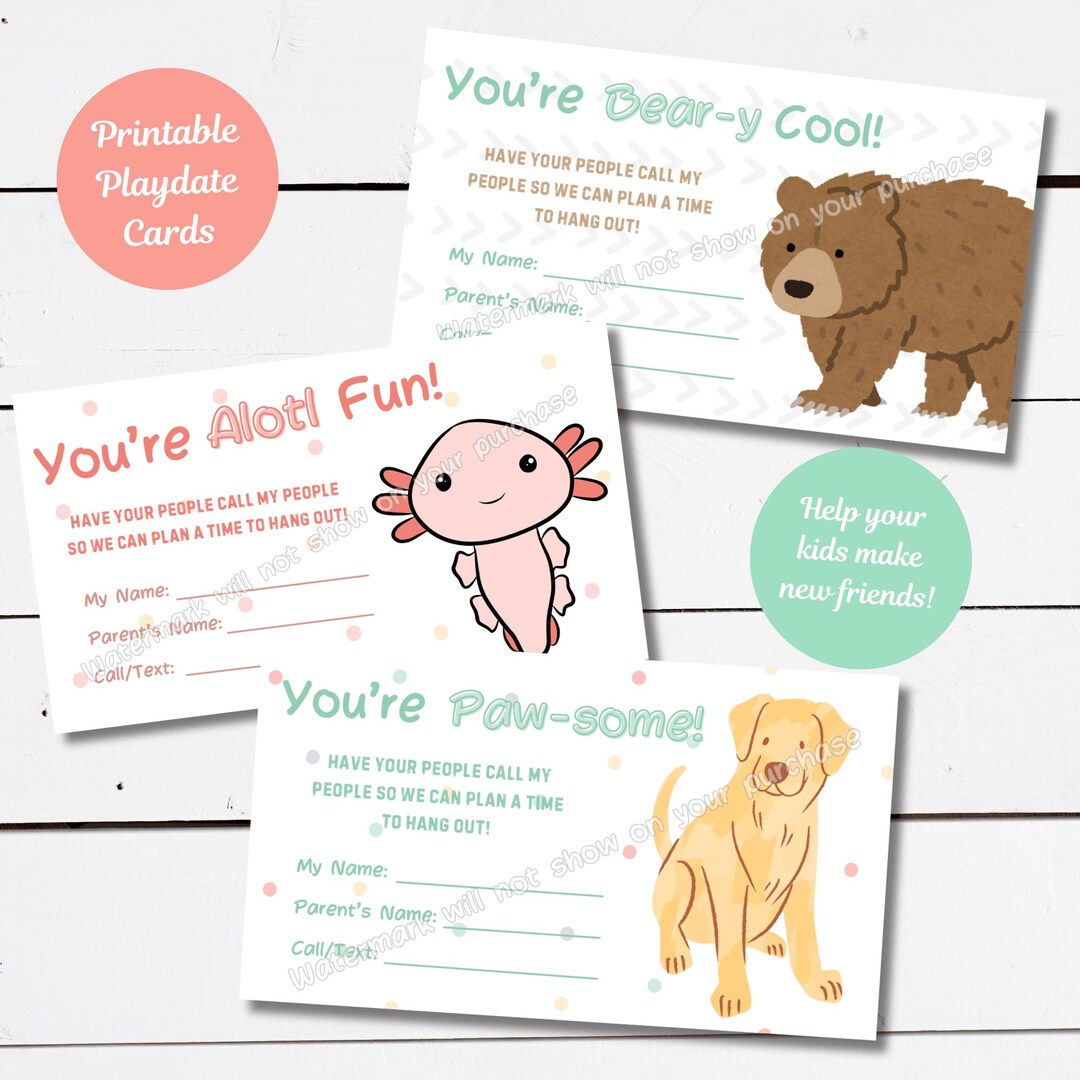 Printable Customizable Contact Cards | Playdate Kids Calling Cards ...
