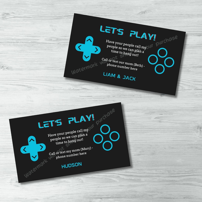 Editable Printable Contact Cards | Playdate Boys Calling Cards | Kids ...