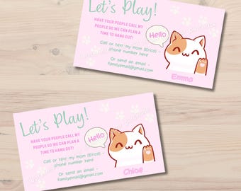 Editable Printable Contact Cards | Playdate Girls Calling Cards | Kids ...