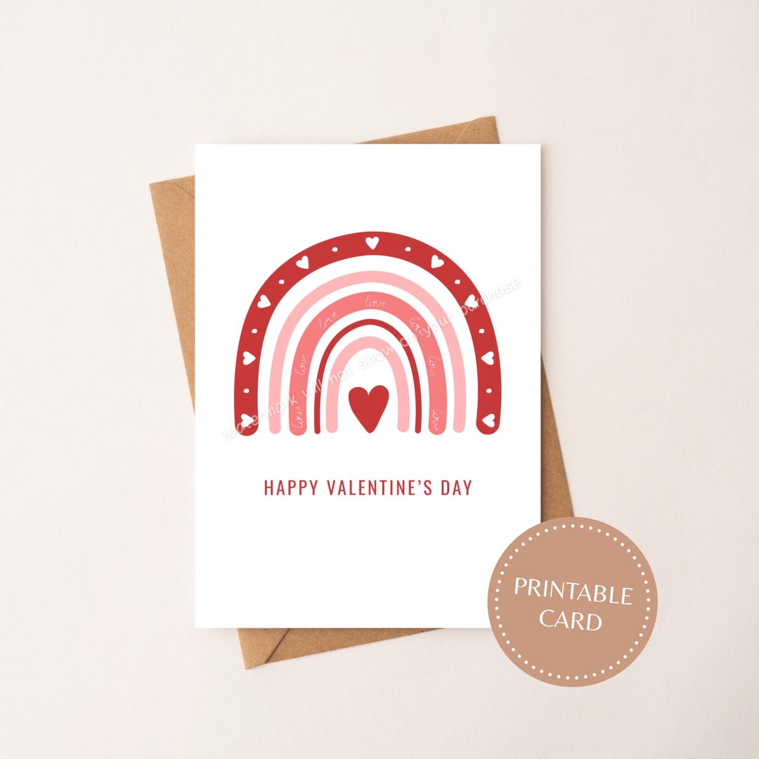 Classic Cute Boho Style Rainbow Valentine’s Day Card, Romantic Wedding ...