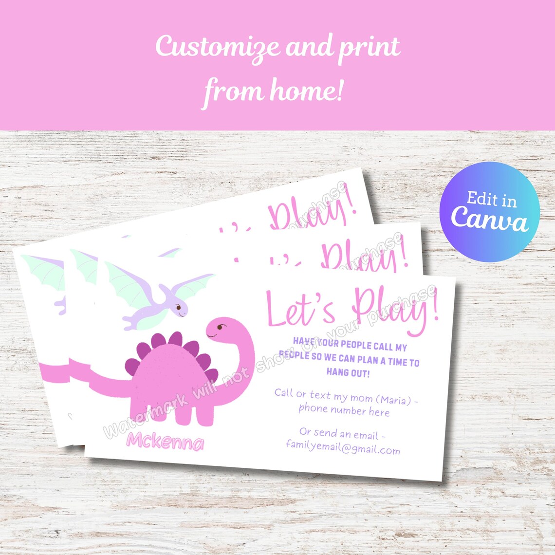 Editable Printable Contact Cards | Playdate Girls Calling Cards | Kids ...