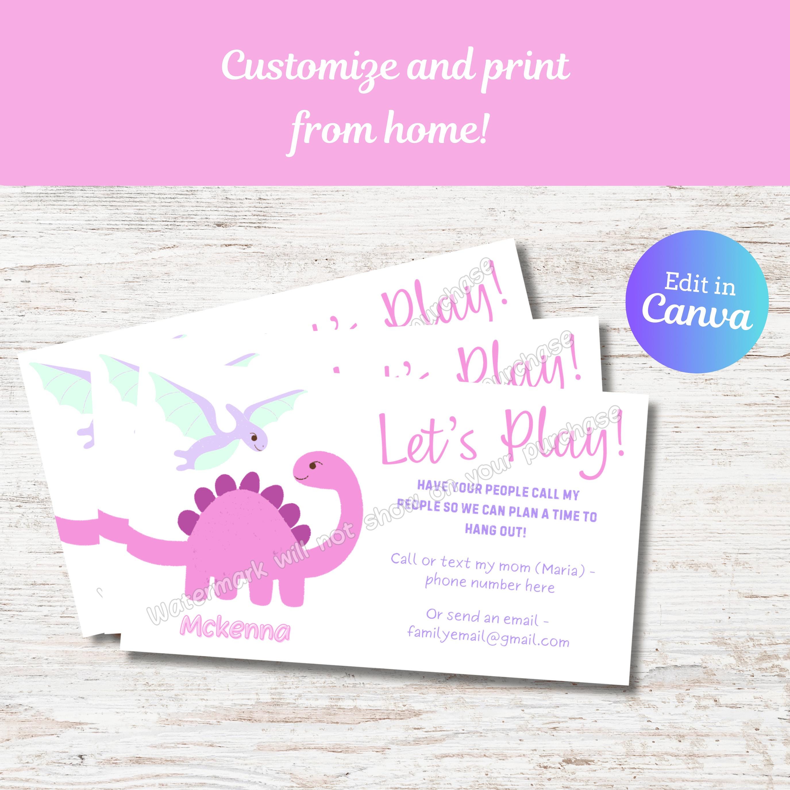 Editable Printable Contact Cards | Playdate Girls Calling Cards | Kids ...