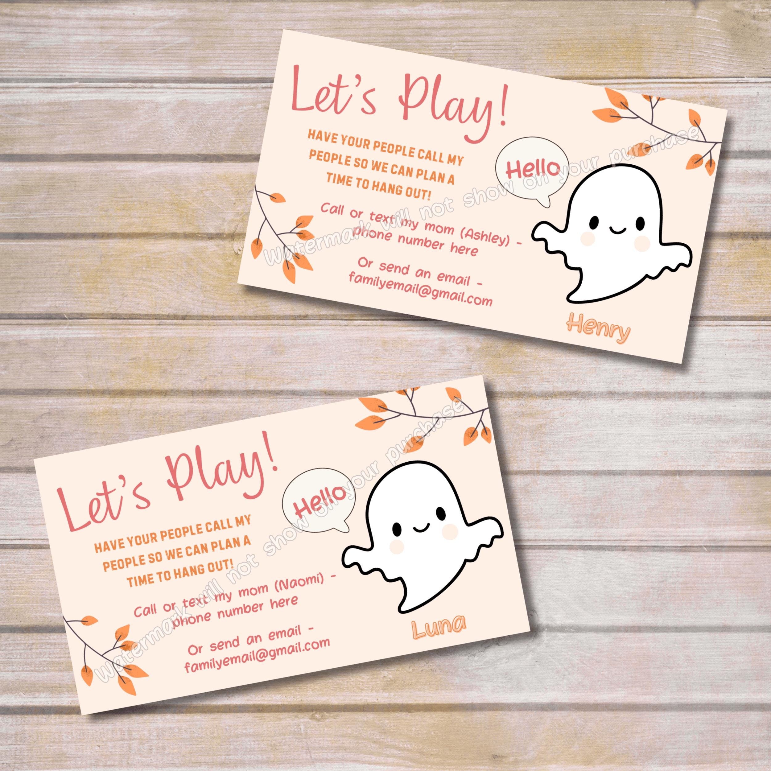 Editable Printable Contact Cards | Playdate Boys & Girls Calling Cards ...