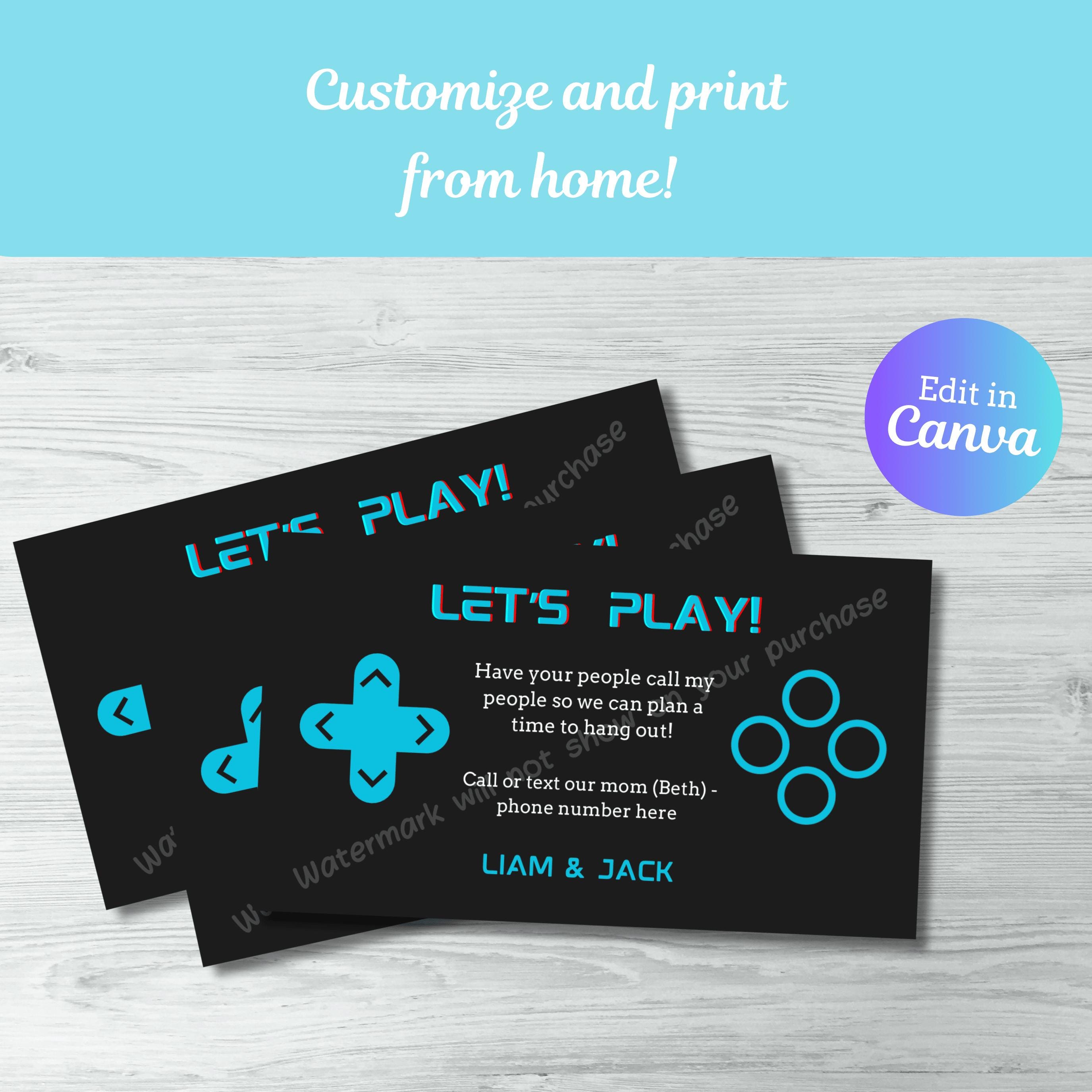 Editable Printable Contact Cards | Playdate Boys Calling Cards | Kids ...