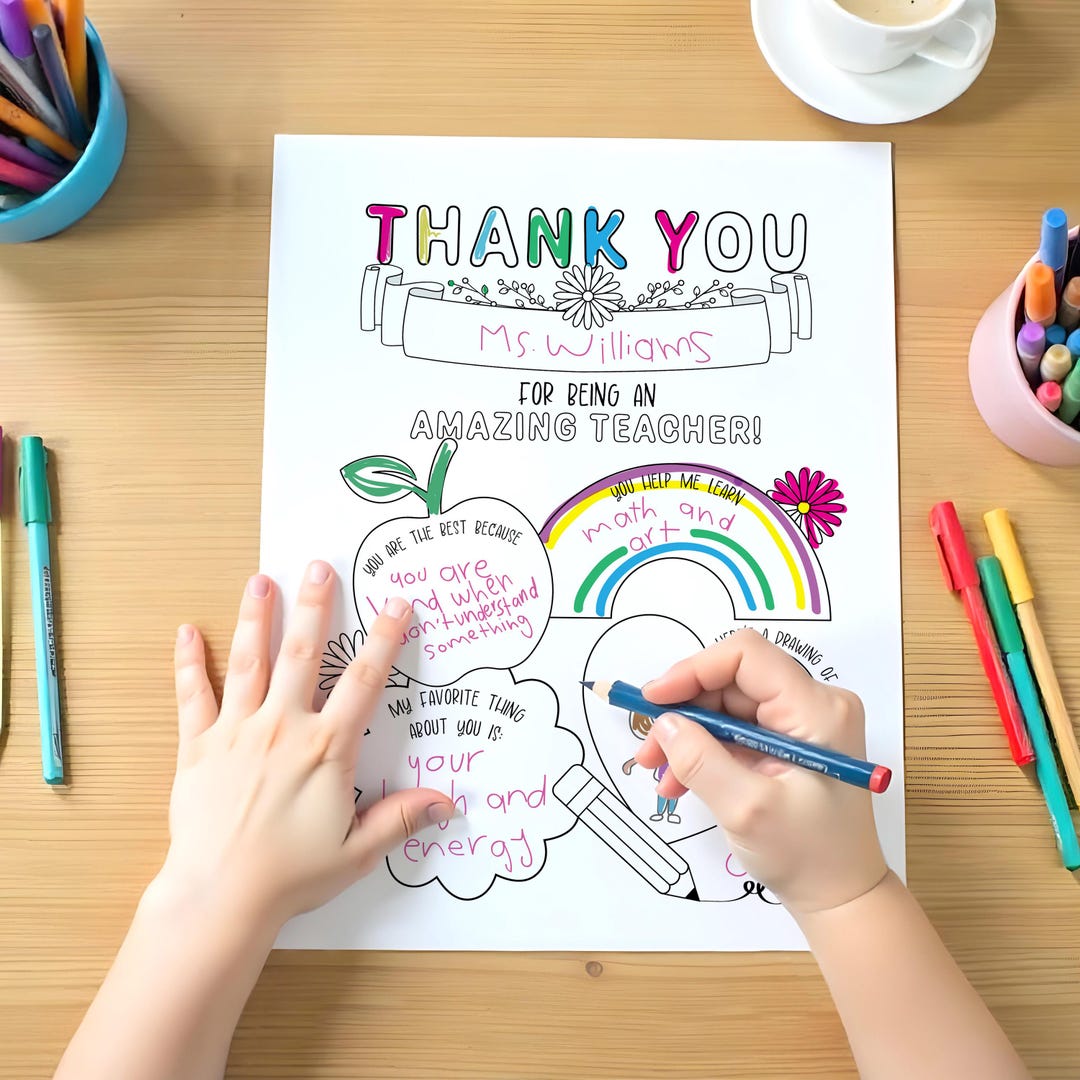 Teacher Appreciation Coloring Page: Thank You Card, School Kids Gift ...