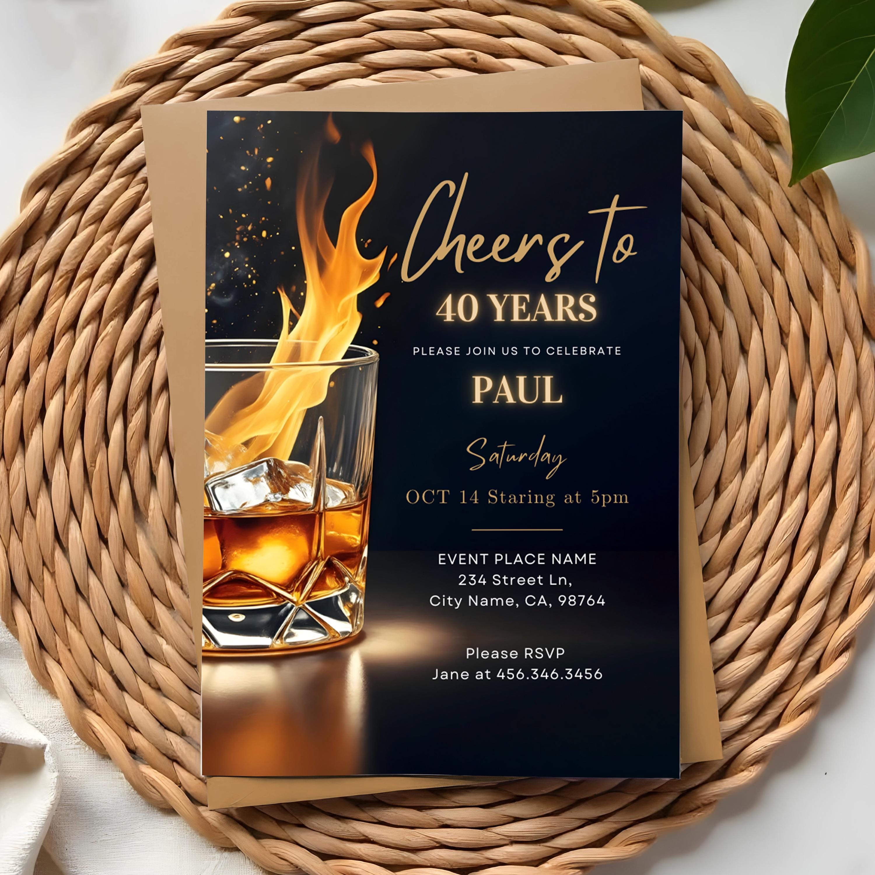 Whiskey Birthday Invitation Template: Editable Adult Men's Invite ...