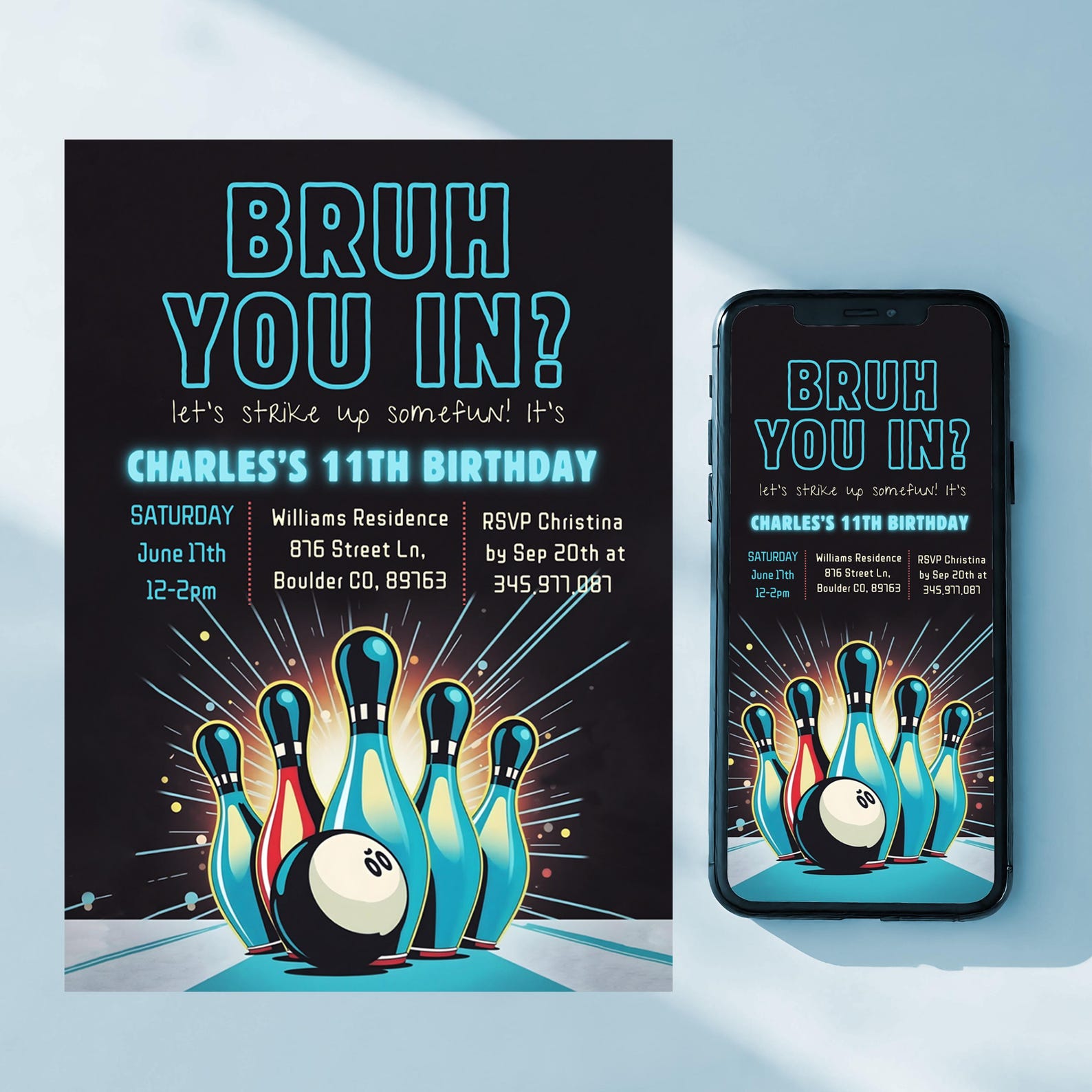 Bowling Birthday Invitation Template | Bowling Party Invite | Editable ...