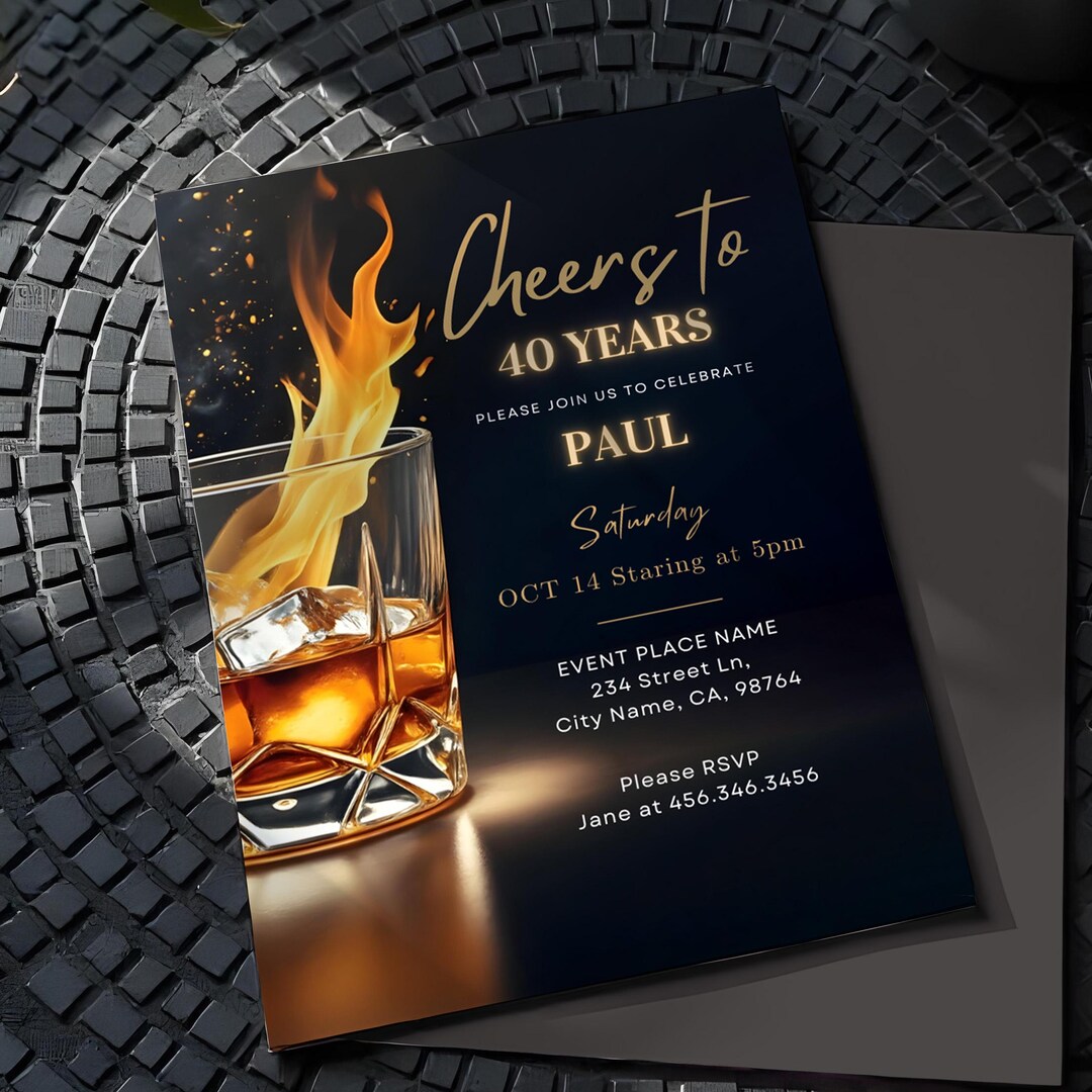 Whiskey Birthday Invitation Template: Editable Adult Men's Invite ...
