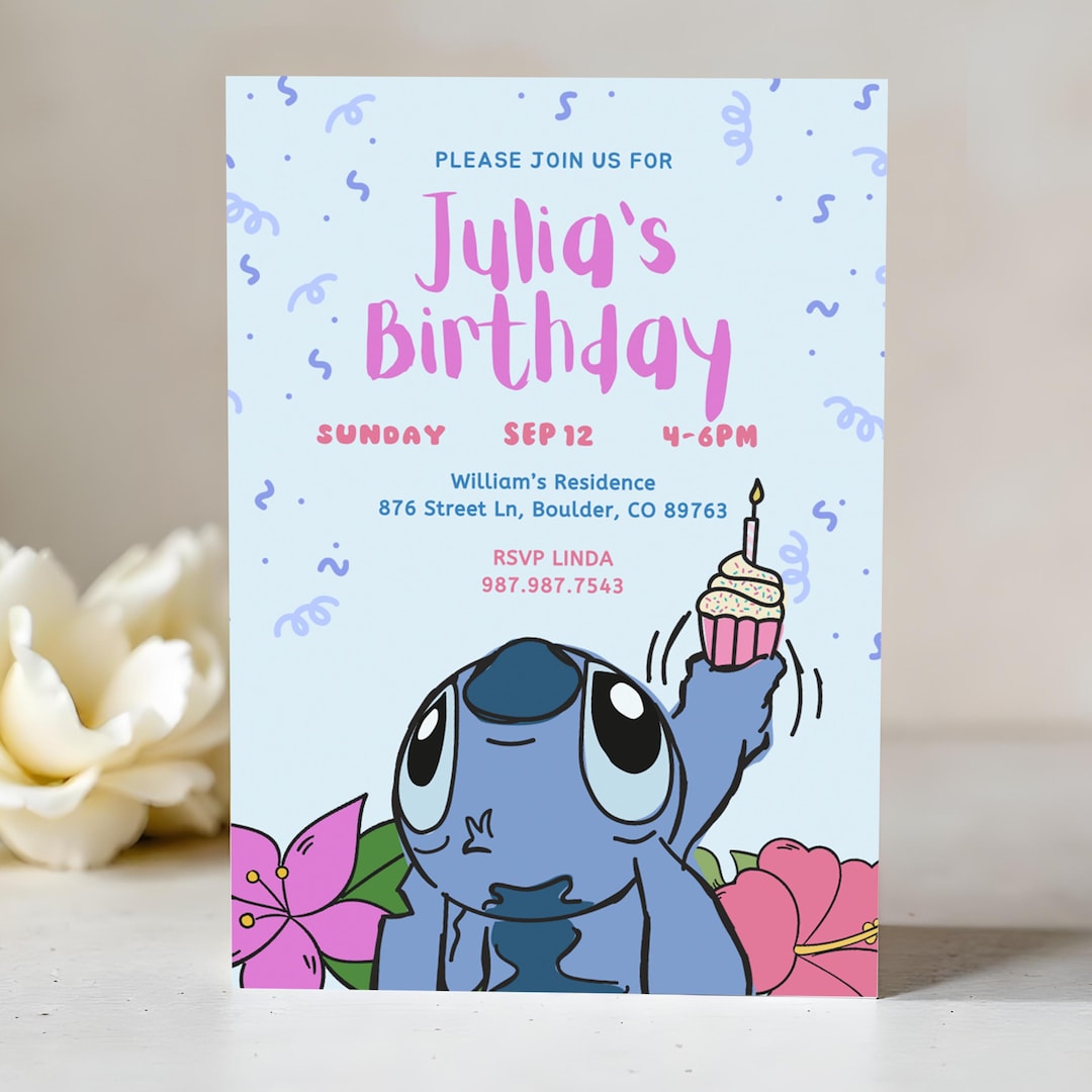 Cute Stitch Birthday Invitation Template With Photo Editable Printable ...