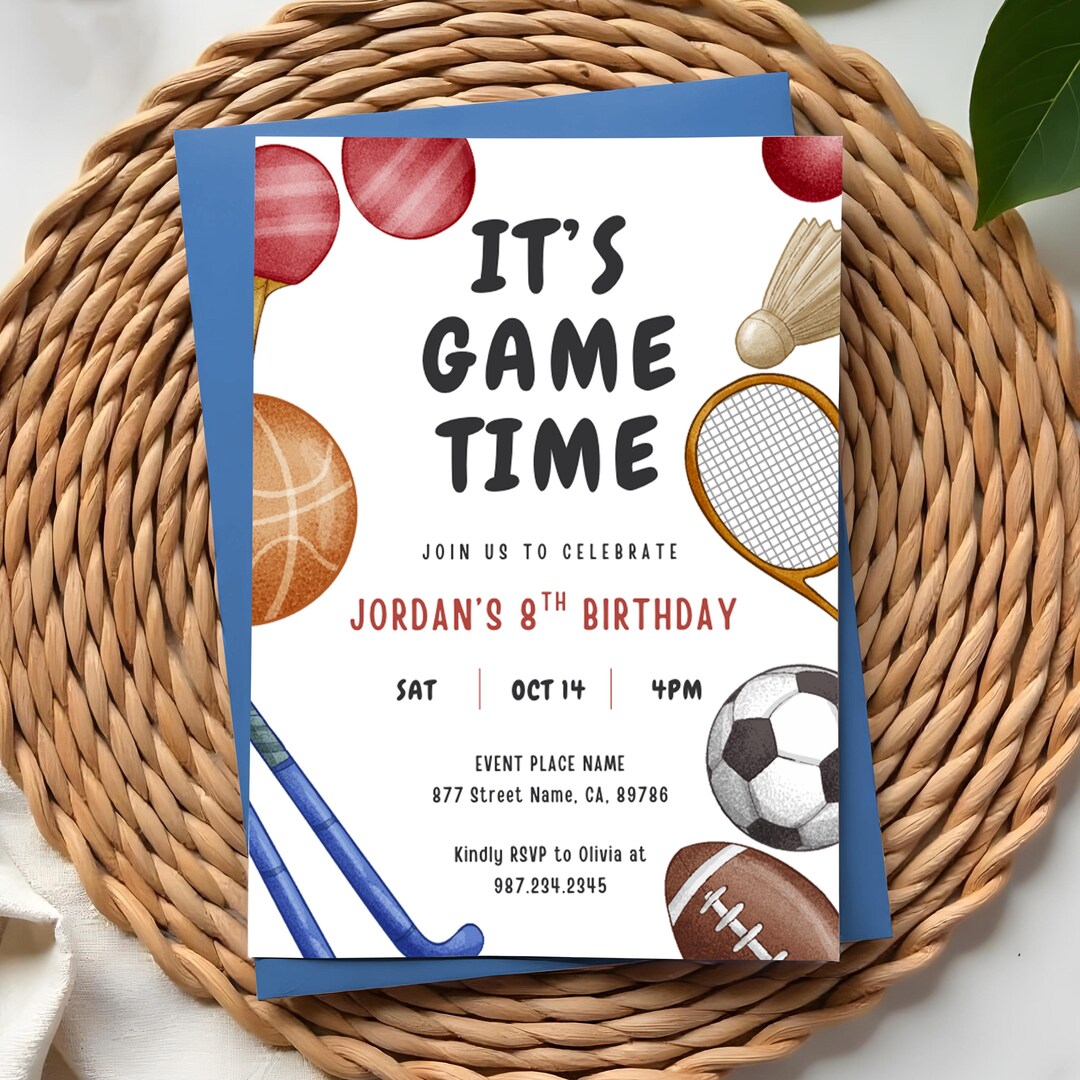 Sports Birthday Invitation Template Baseball Basketball Football Invite ...