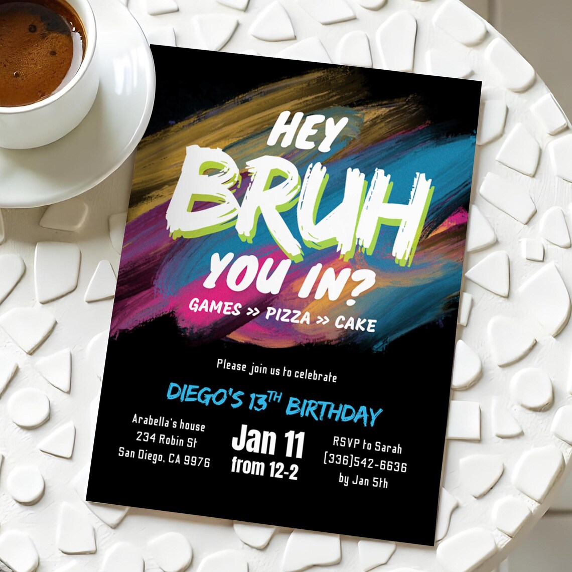 Hey Bruh Birthday Invitation Template: Neon Teen Party (digital ...