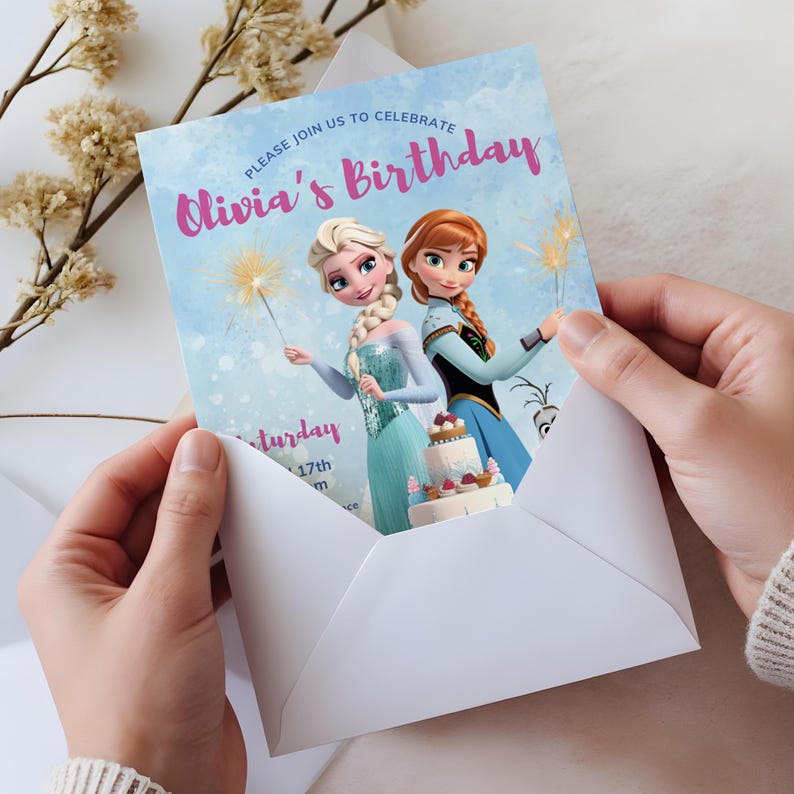 FROZEN Invitation Elsa Ana and Olaf Birthday Cake Invitation Template ...