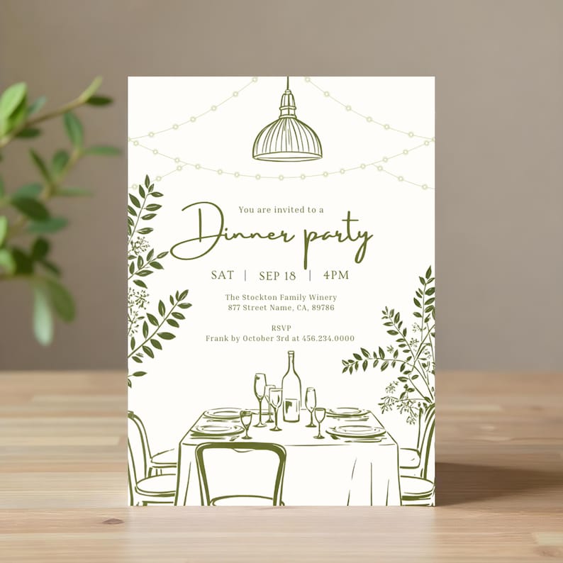 Hand-drawn Dinner Party Invitation Template: Editable Text (digital ...