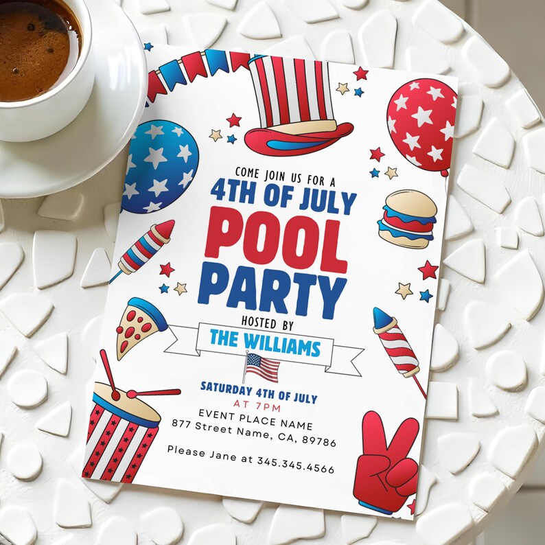 Cool 4th of July Pool Party Invitation Template Editable Fourth of July ...