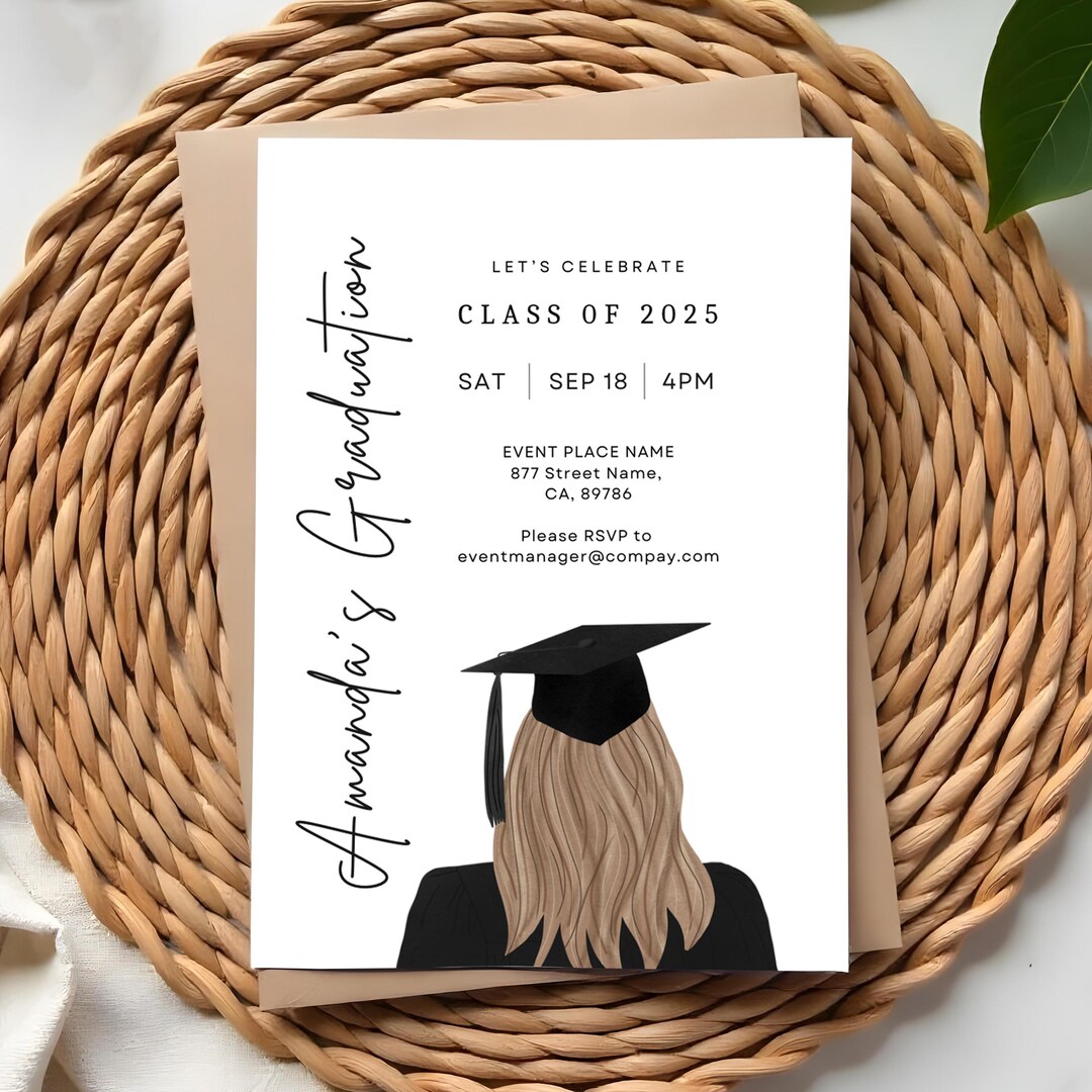 Girl Back Graduation Invitation Template Modern Graduation Announcement ...