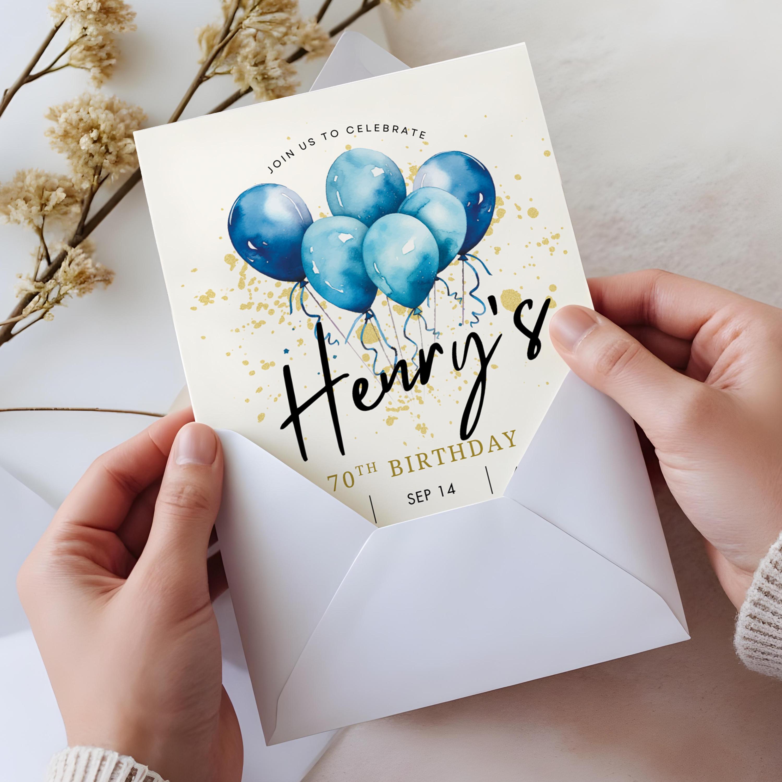 Men's Birthday Invitation Template: Blue Balloons (printable, Editable ...
