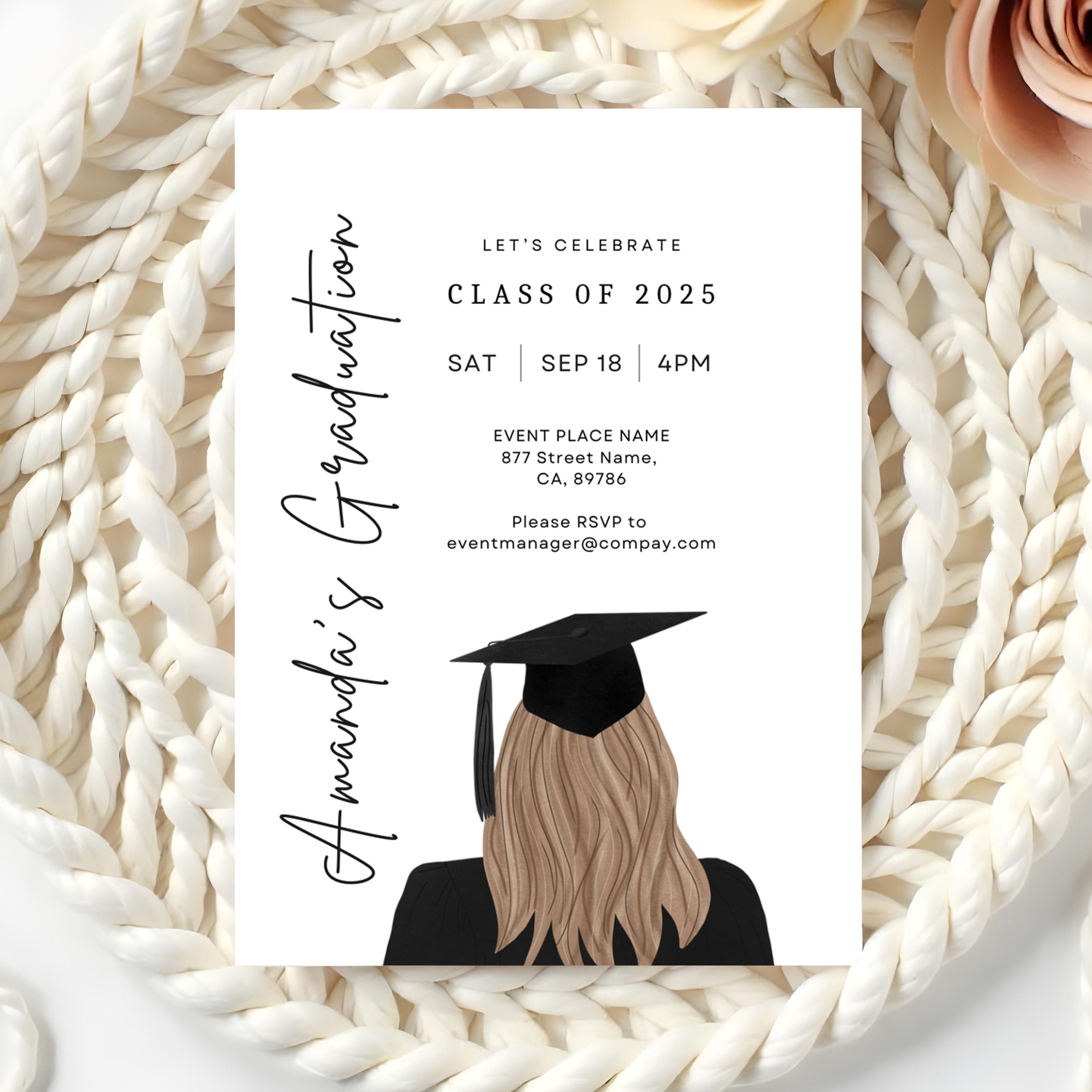 Girl Back Graduation Invitation Template Modern Graduation Announcement ...