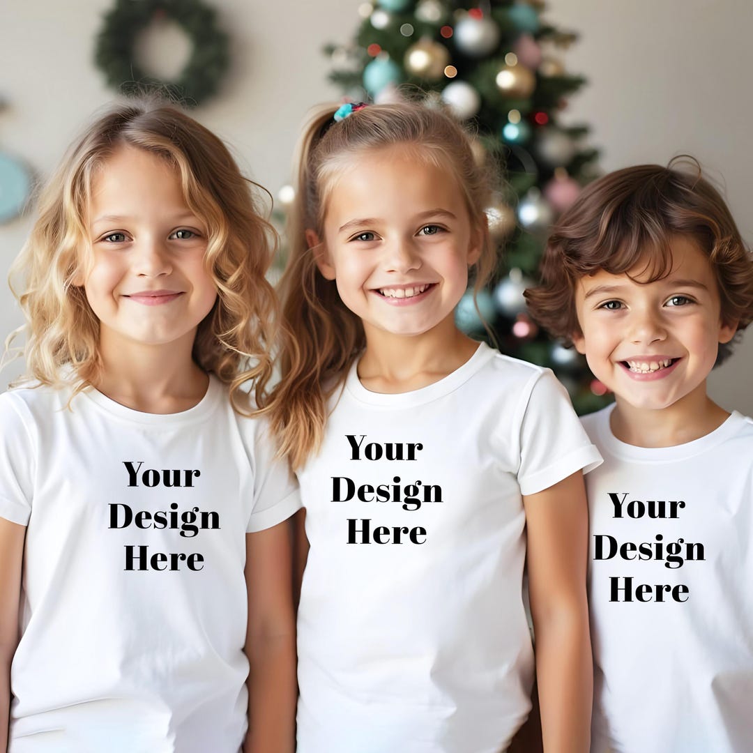 DIGITAL Kids Matching Shirts Mockup With Christmas Tree Group T-shirts ...