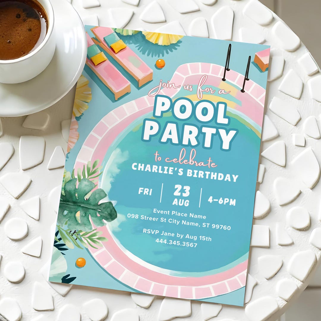 Retro Pool Party Birthday Invitation Template (digital Download) - Etsy