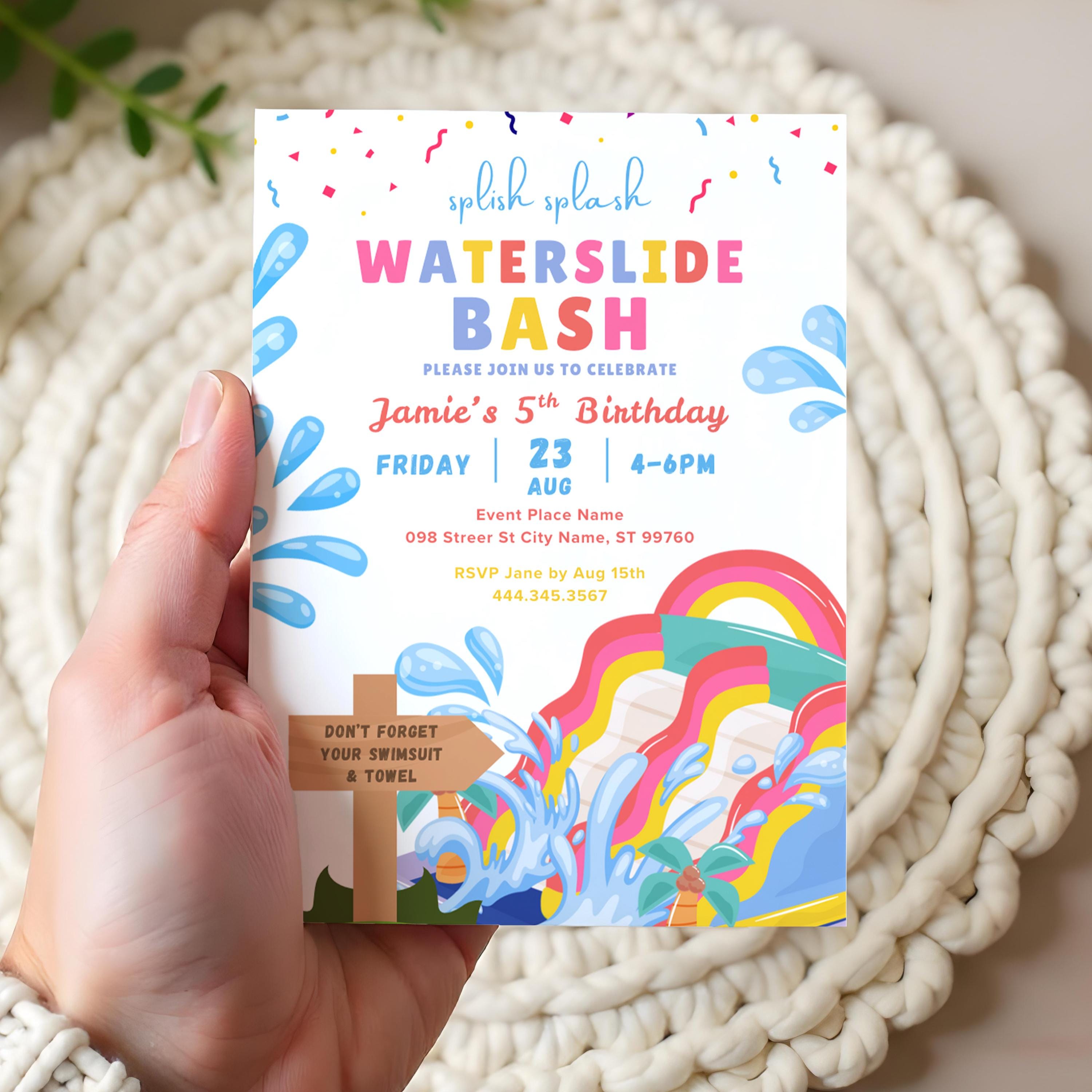 Water Slide Birthday Invitation: Splash Pad Party (CANVA Template) - Etsy