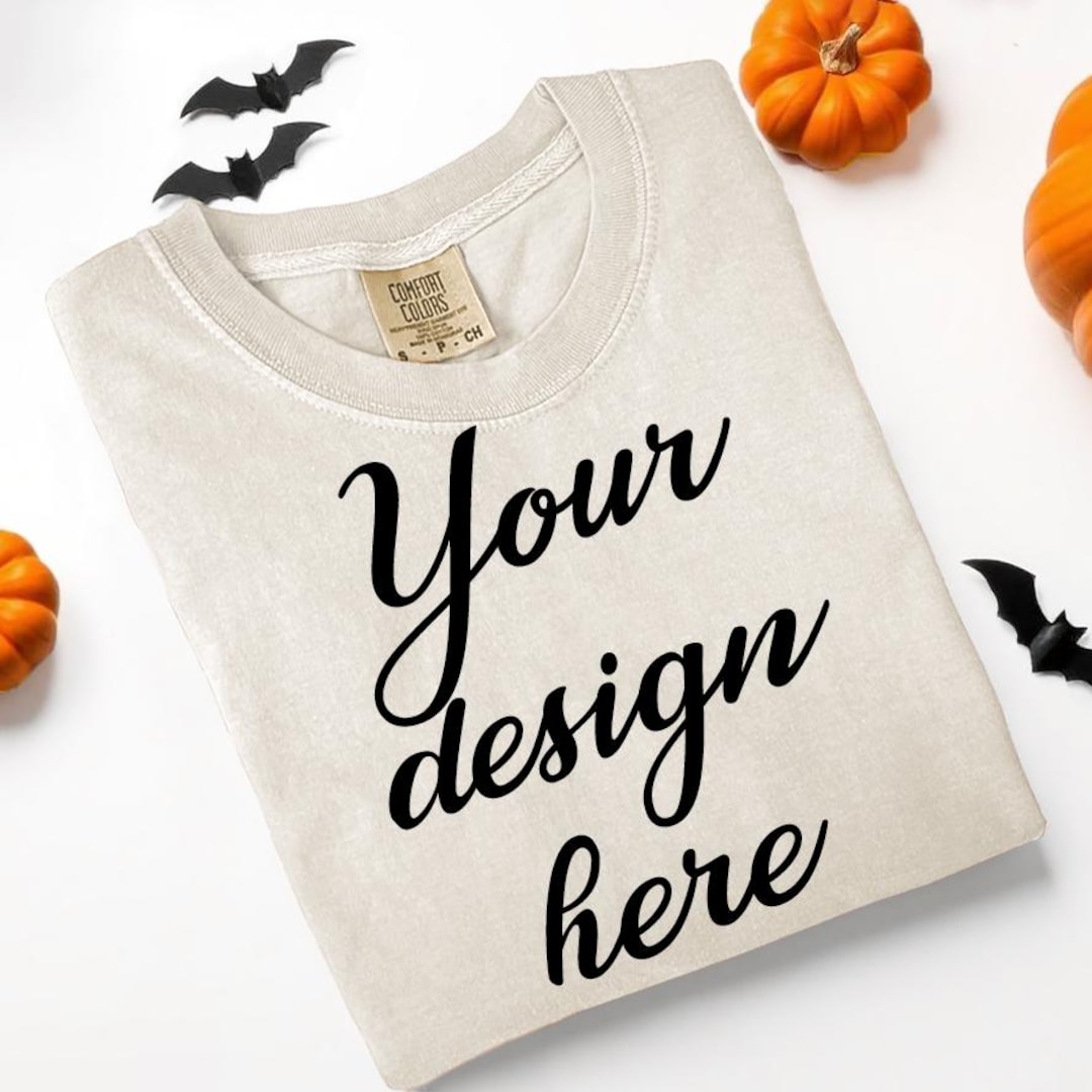 Comfort Colors® 1717 Shirt Fall Mock up With Pumpkins and Bat ...