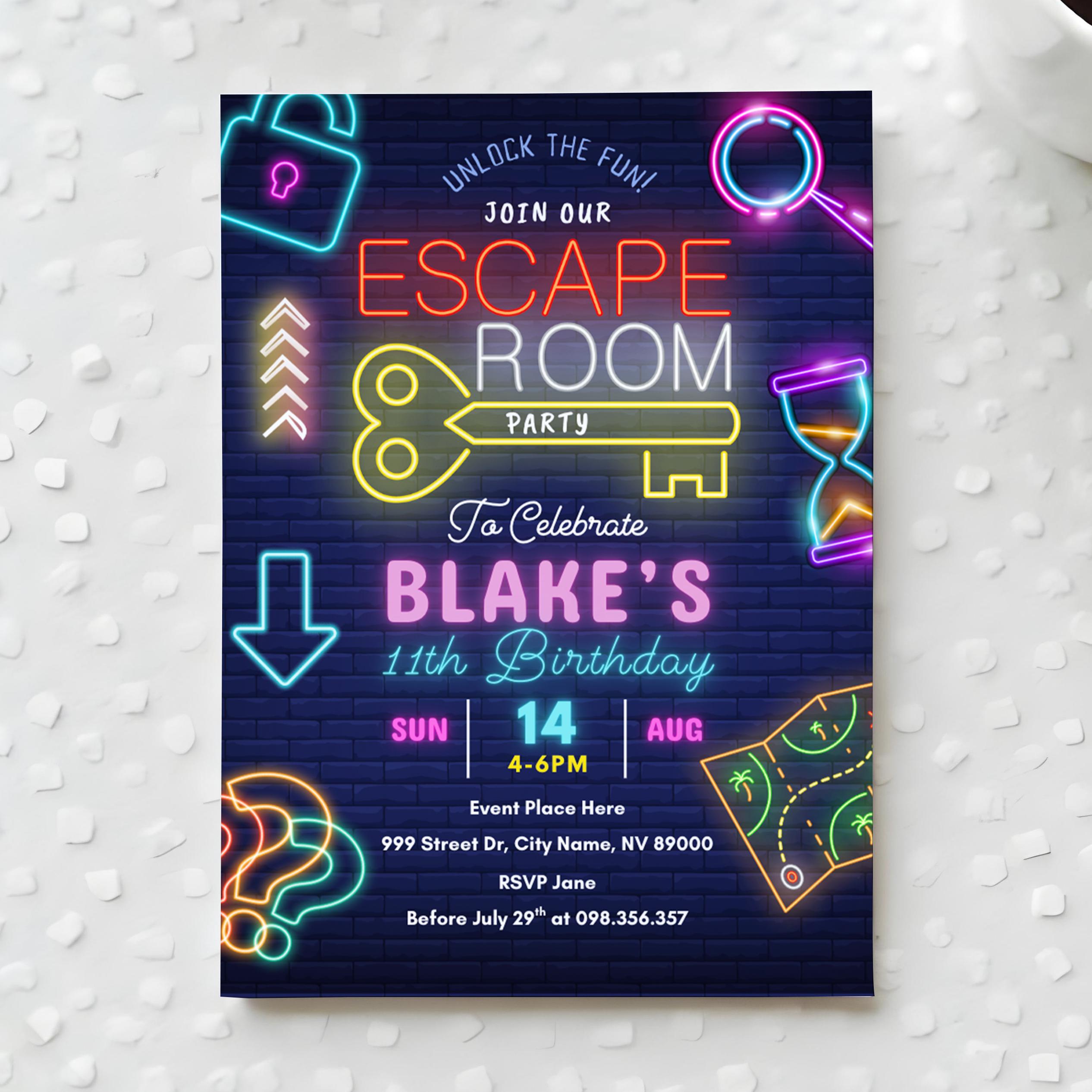Escape Room Birthday Invitation Template Teenbirthday Invitation Escape ...