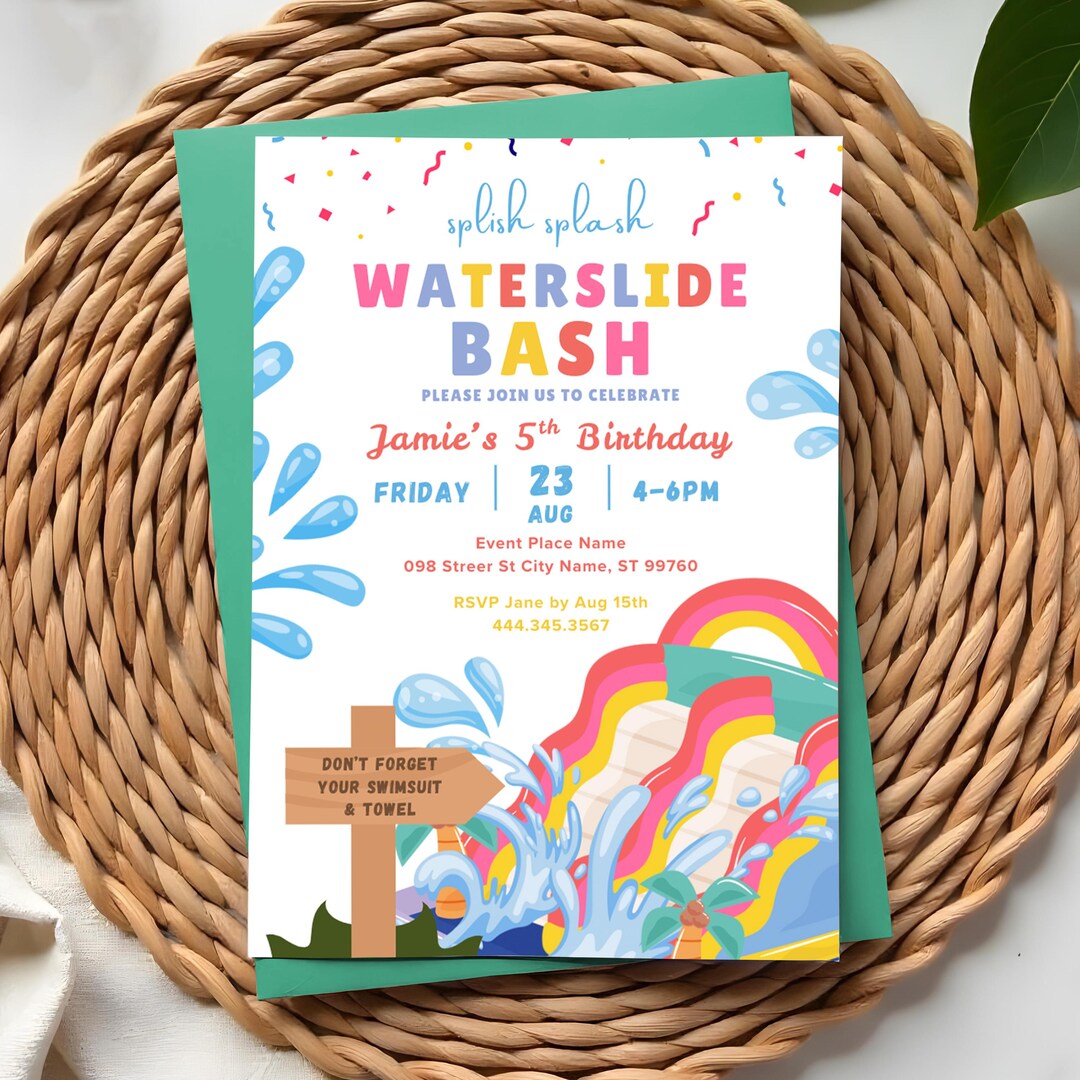 Water Slide Invitation Template Editable Water Slide Party Invite ...