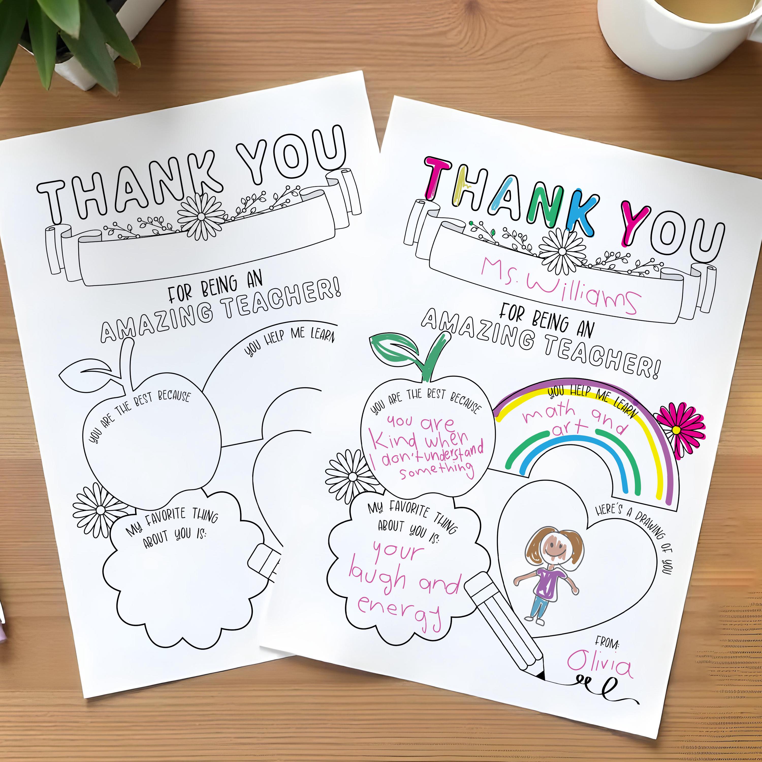 Teacher Appreciation Coloring Page: Thank You Card, School Kids Gift ...