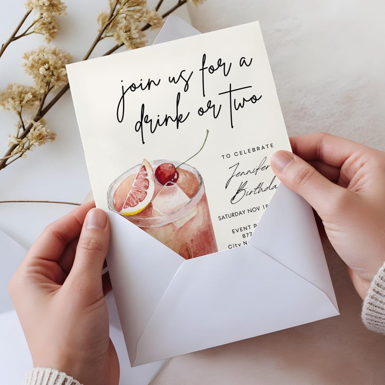 Cocktail Birthday Party Invitation: Women's Modern Drinks Invite ...