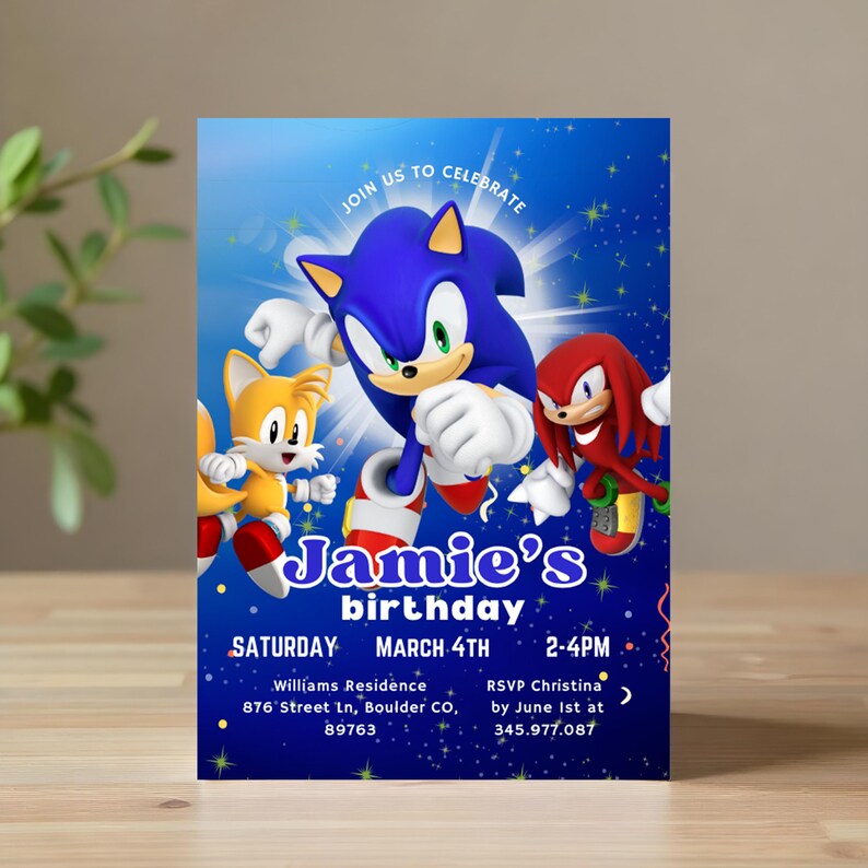 Sonic Invitation Template for Kids Birthday Invite Super Sonic Printable Editable Invitation ...