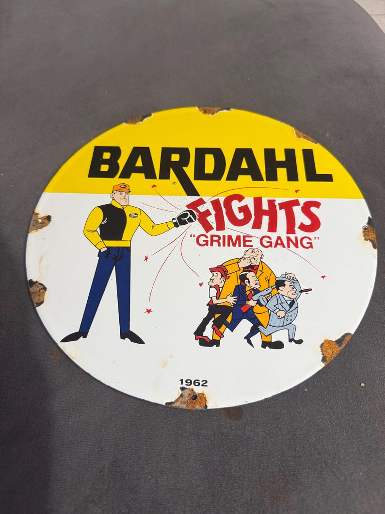 VINTAGE 12 in BARDAHL Fight Grime Gang ADV. Sign Metal Porcelain - Etsy