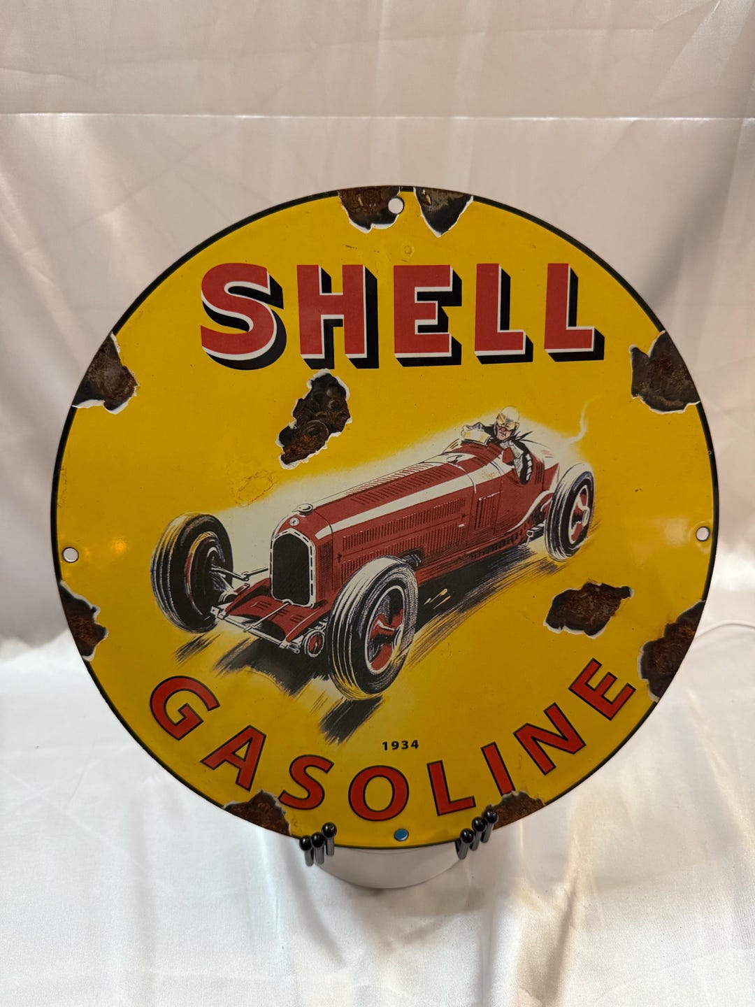 VINTAGE SHELL PORCELAIN Sign Red Streak Race Car Motor Oil Gas Station ...