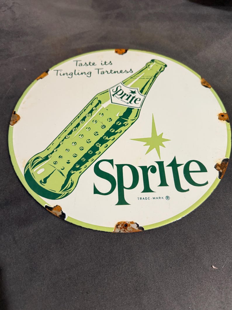 Vintage Sprite Porcelain Sign Gas Pump Plate Service Cola Soda Beverage ...