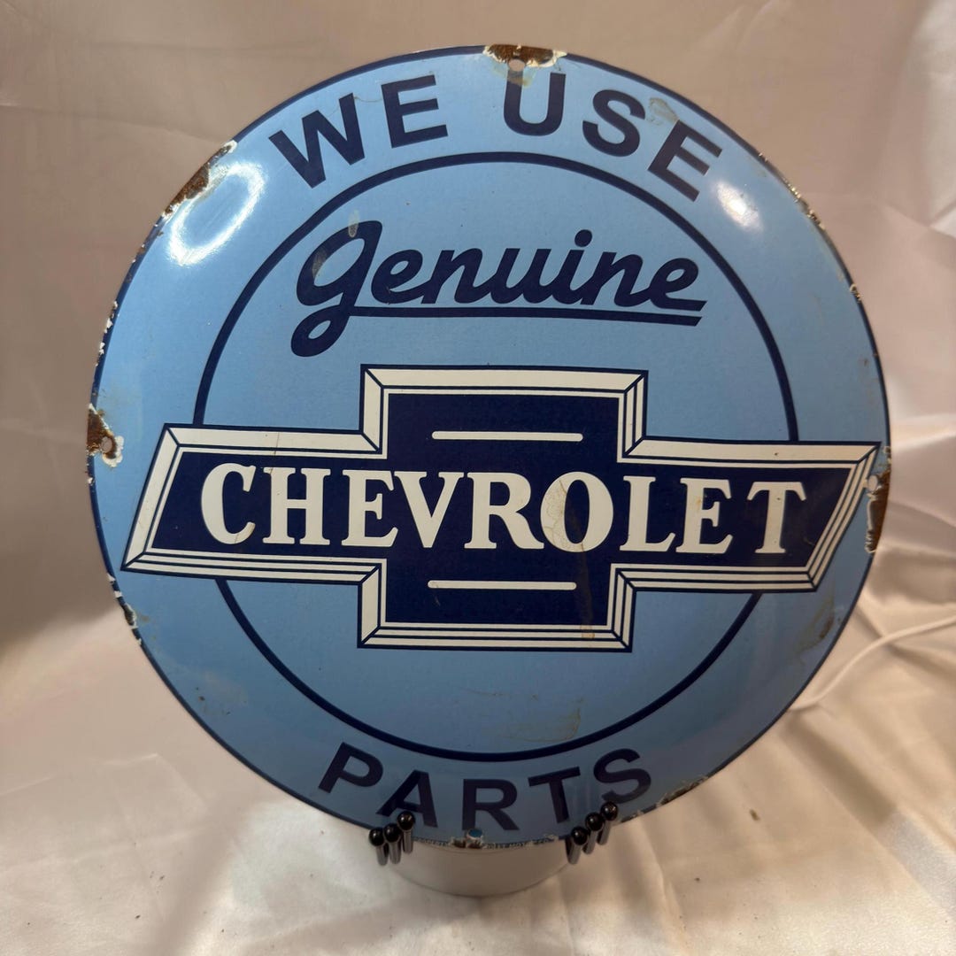 Vintage Chevrolet Sign Porcelain Button Convex Sales Dealer Gas Oil ...