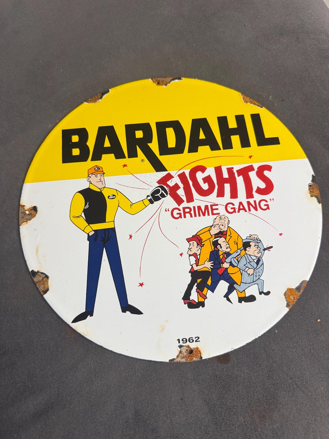 VINTAGE 12 in BARDAHL Fight Grime Gang ADV. Sign Metal Porcelain - Etsy