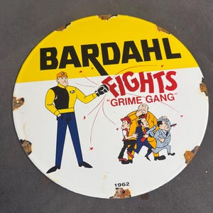 VINTAGE 12 in BARDAHL Fight Grime Gang ADV. Sign Metal Porcelain - Etsy