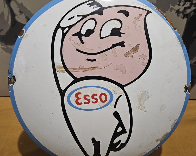 VINTAGE Esso Gas Pump Sign Porcelain Sign 11-1/2" Round Domed Flat ...
