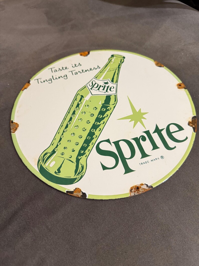 Vintage Sprite Porcelain Sign Gas Pump Plate Service Cola Soda Beverage ...