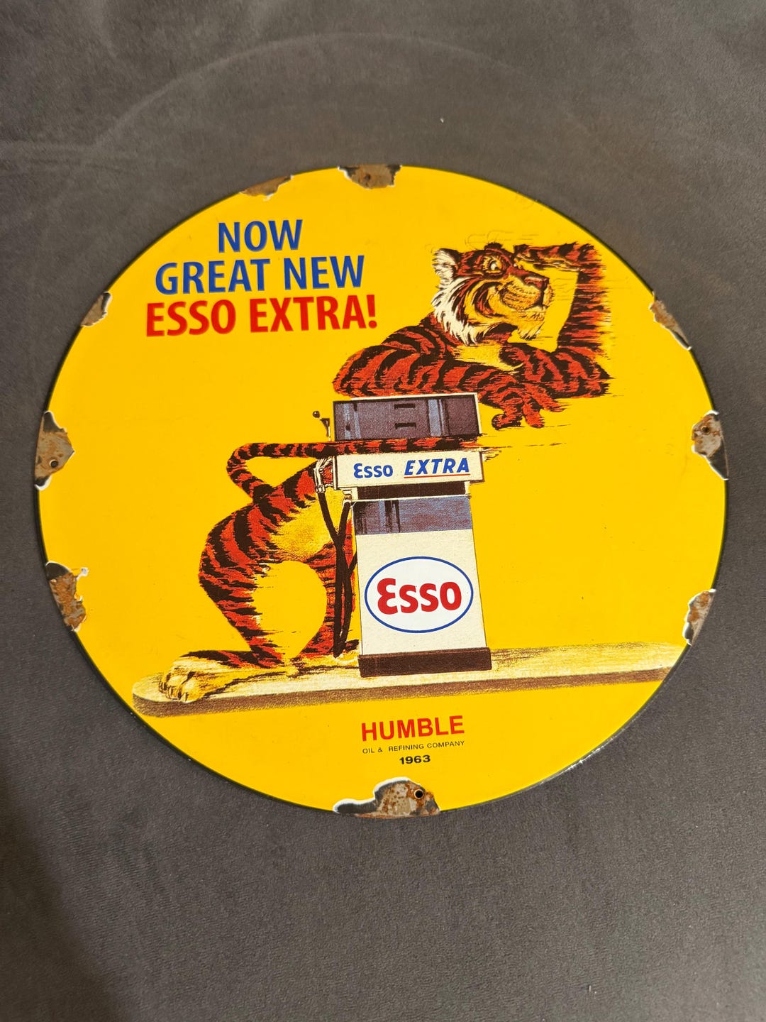Vintage Style Esso Extra Humble Tiger Gas Oil Heavy Steel Metal Top ...